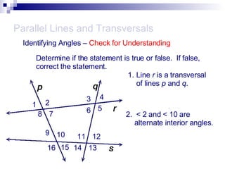 Parallel Lines with Transversals | PPT