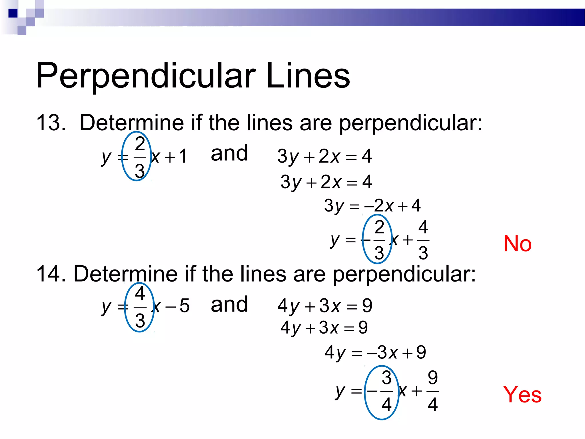 Parallel and Perpendicular Slopes lines | PPT