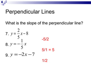 Parallel and Perpendicular Slopes lines | PPT