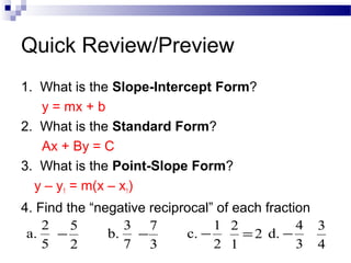 Parallel and Perpendicular Slopes lines | PPT
