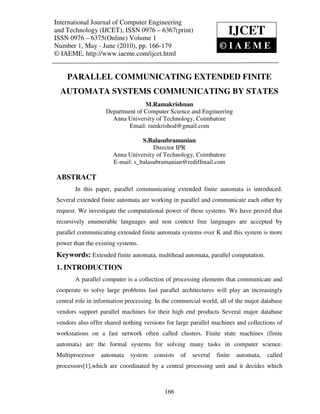 Parallel communicating extended finite automata systems | PDF