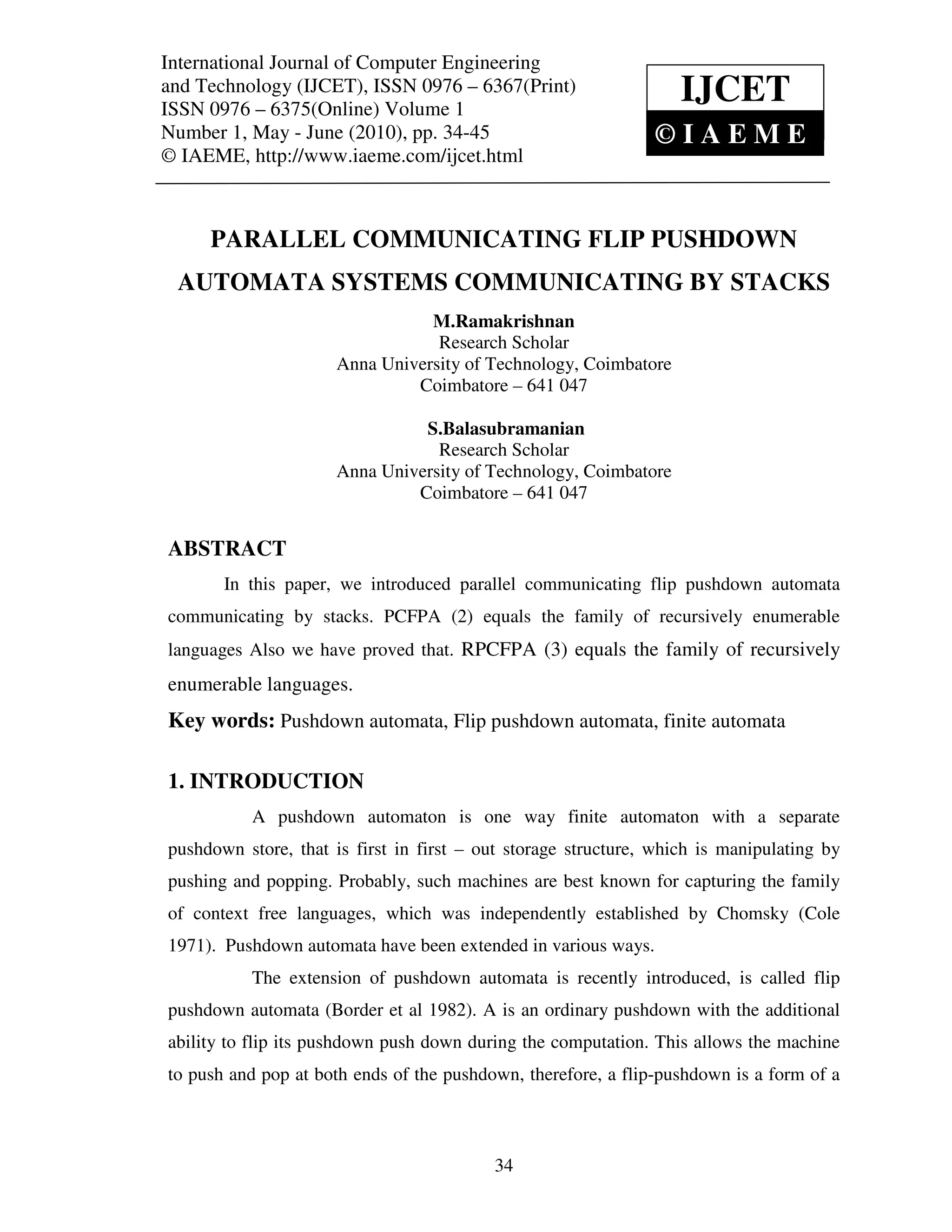 Parallel Communicating Flip Pushdown Automata Systems Communicating By Stacks Pdf