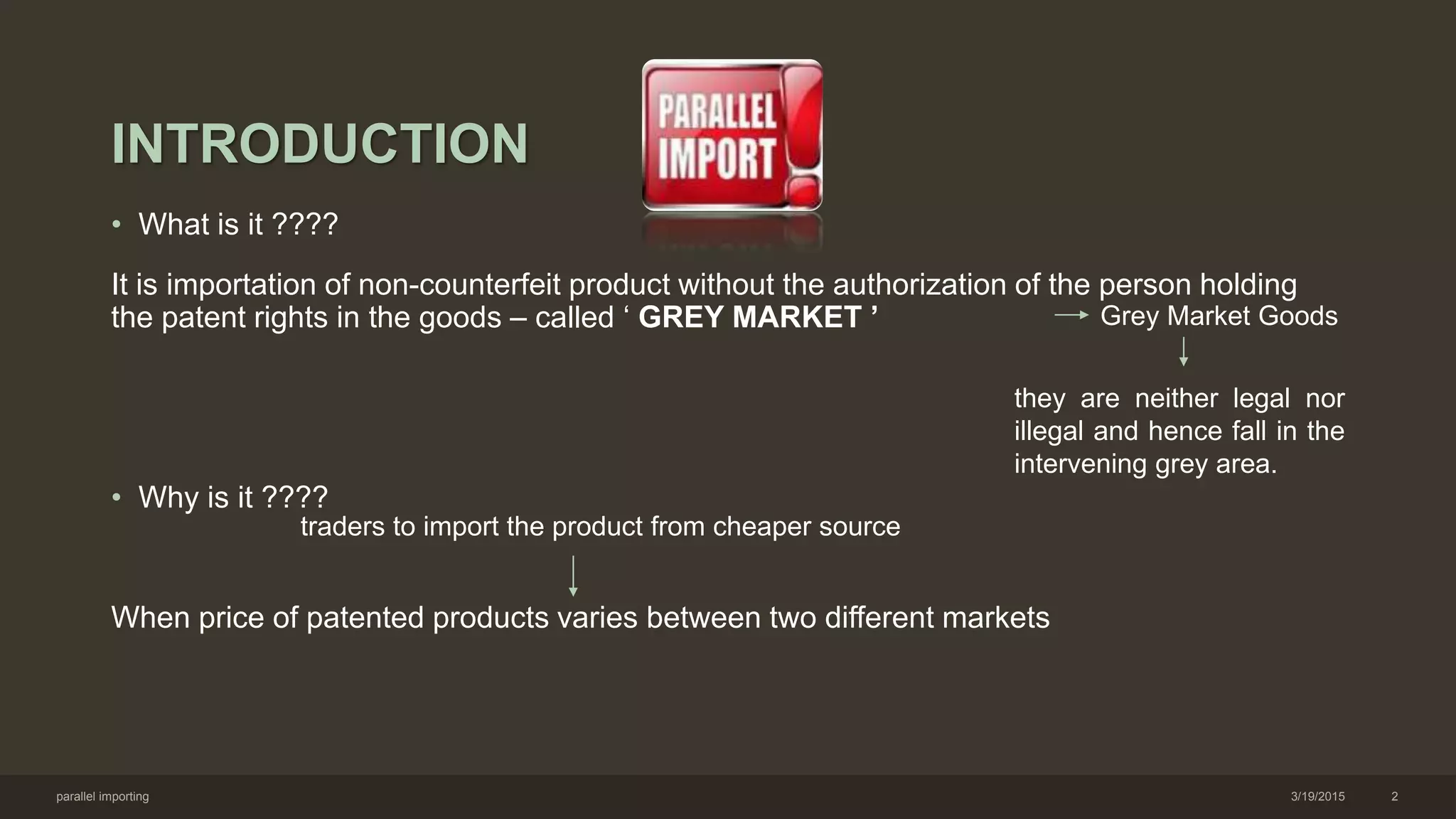 Parallel imports of pharmaceuticals ppt | PPTX