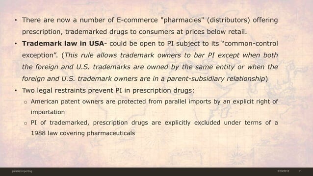 Parallel imports of pharmaceuticals ppt | PPTX