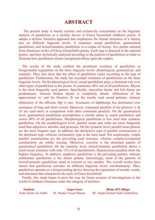 Parallelism in selected children’s poems.presented by aisha sa’adi al subhi | PDF