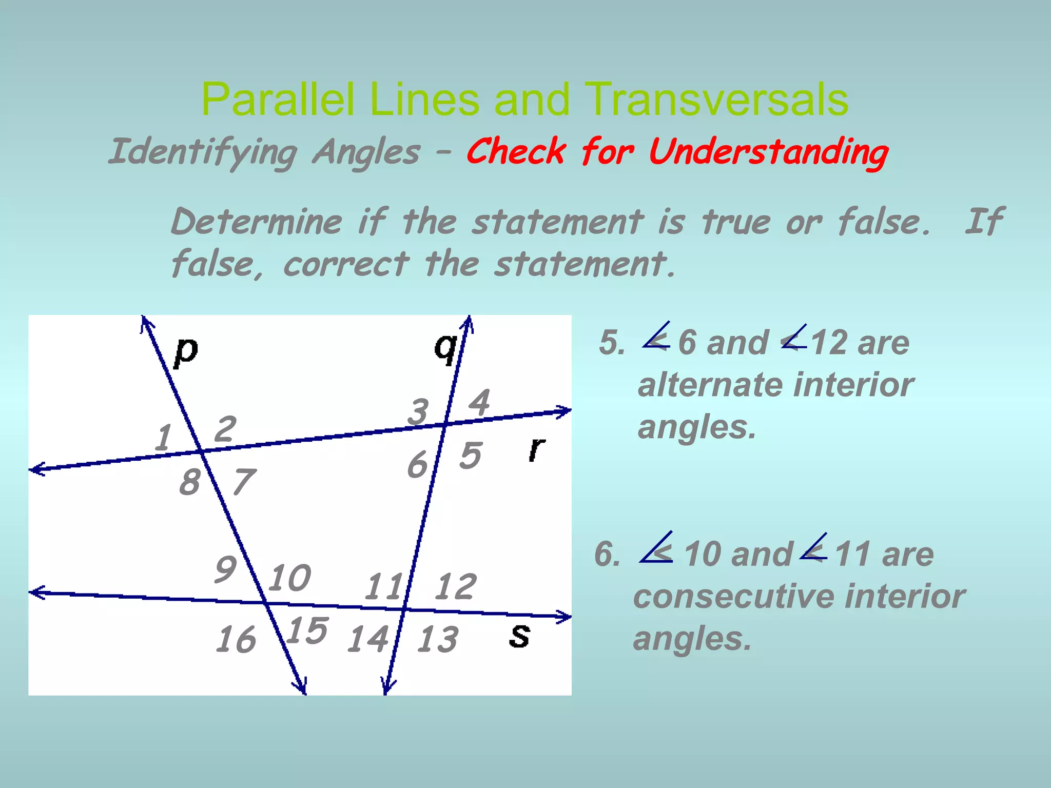Parallel lines and transversals | PPT