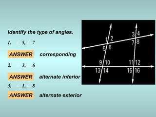 Parallel lines and transversals | PPT
