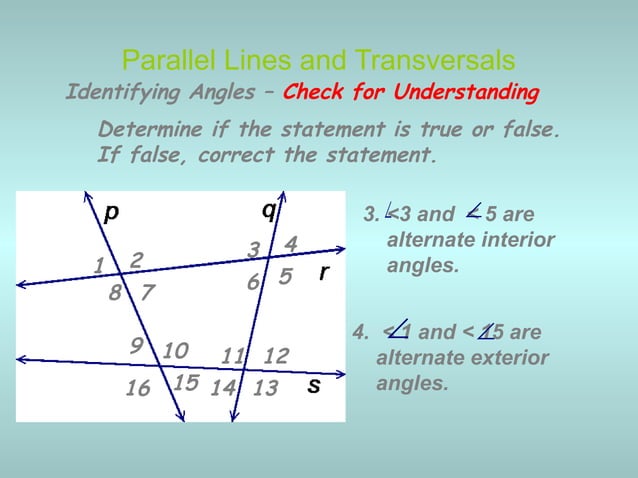 Parallel lines and transversals | PPT