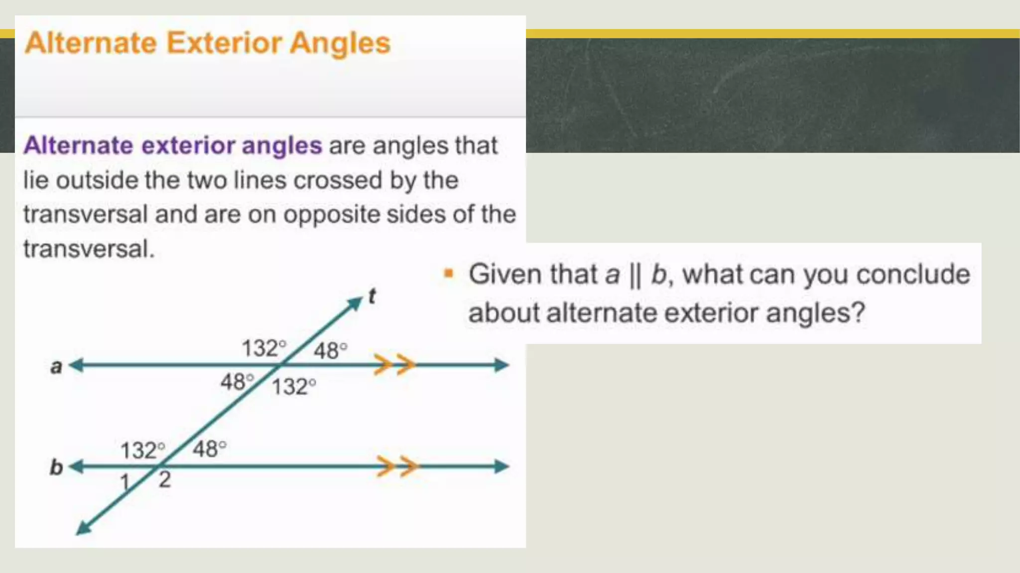 Parallel lines cut by a transversals | PPTX | Educational Assessment ...