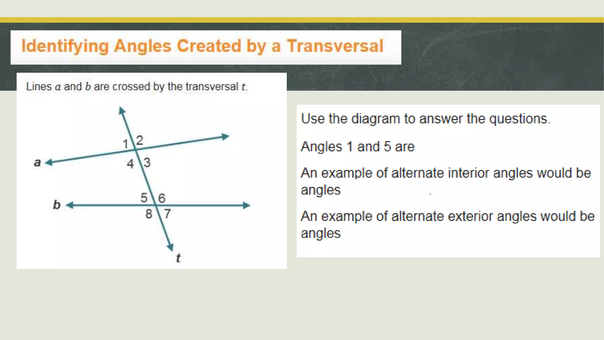 Parallel lines cut by a transversals | PPTX
