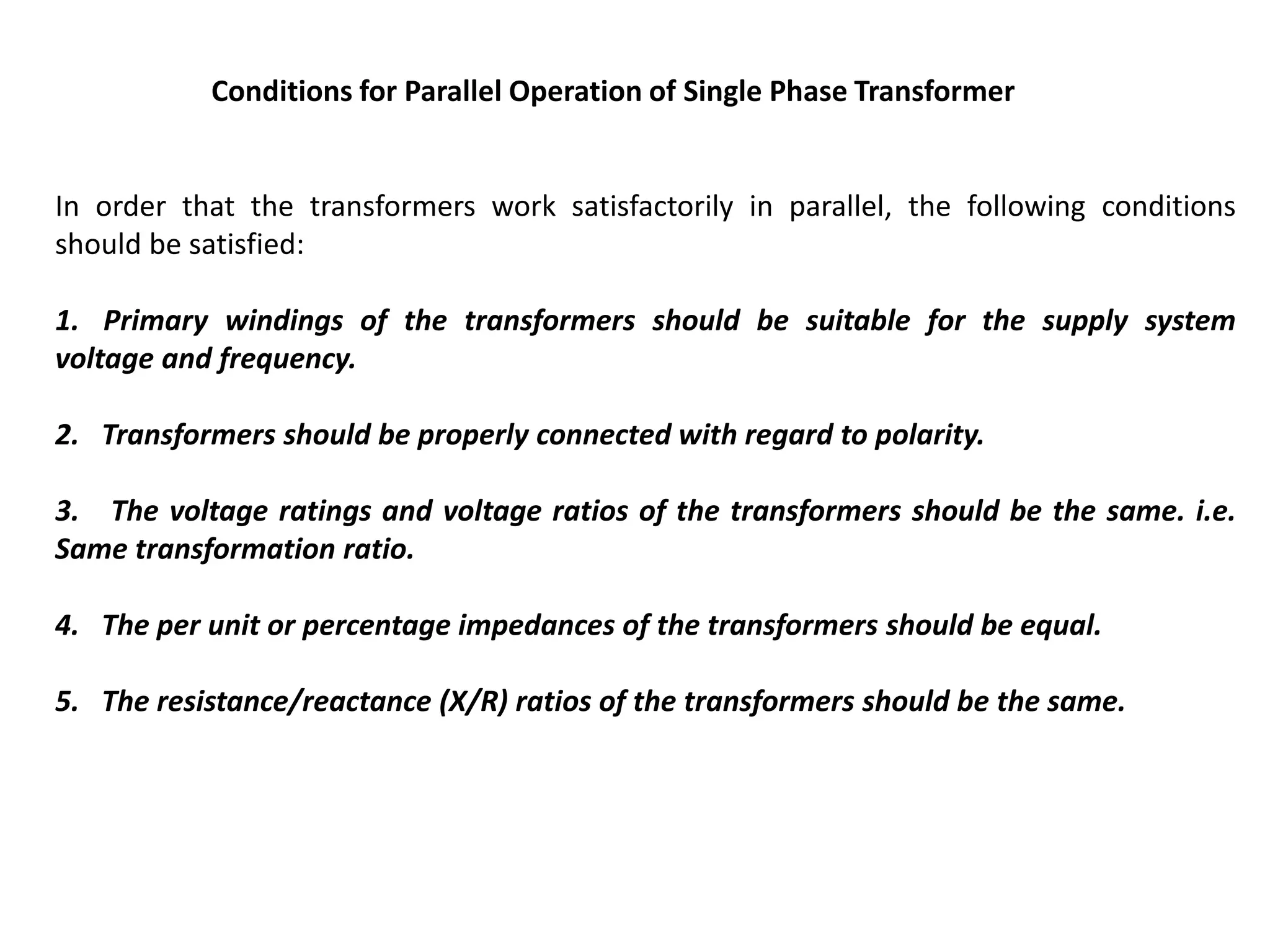 Parallel Operation of a Single Phase Transformer | PPTX