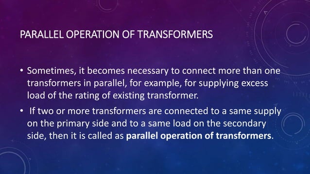 Parallel operation of transformers | PPTX