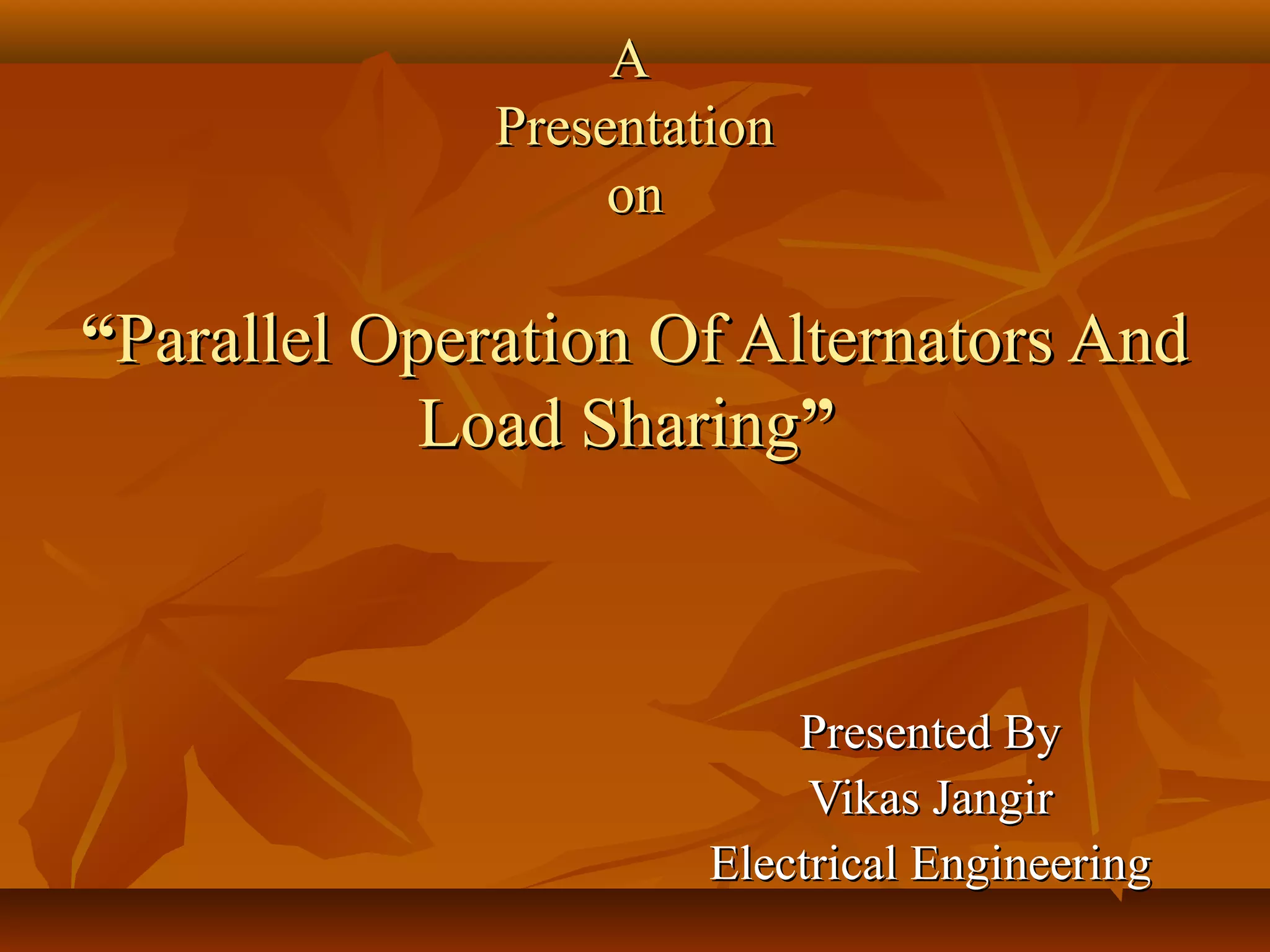 Parallel Operation on Alternators. | PPT