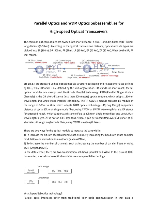 Parallel Optics and WDM Optics Subassemblies for High-speed Optical ...