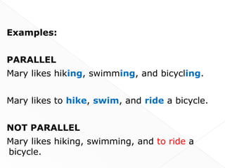 Parallel structures sentence problems | PPTX