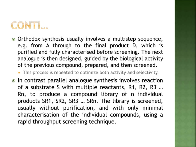 Parallel synthesis | PPTX | Chemistry | Science