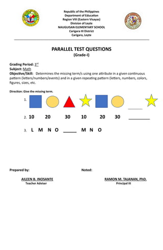 Parallel Test Questios-3rd Quater GRADE 1.docx | Free Download