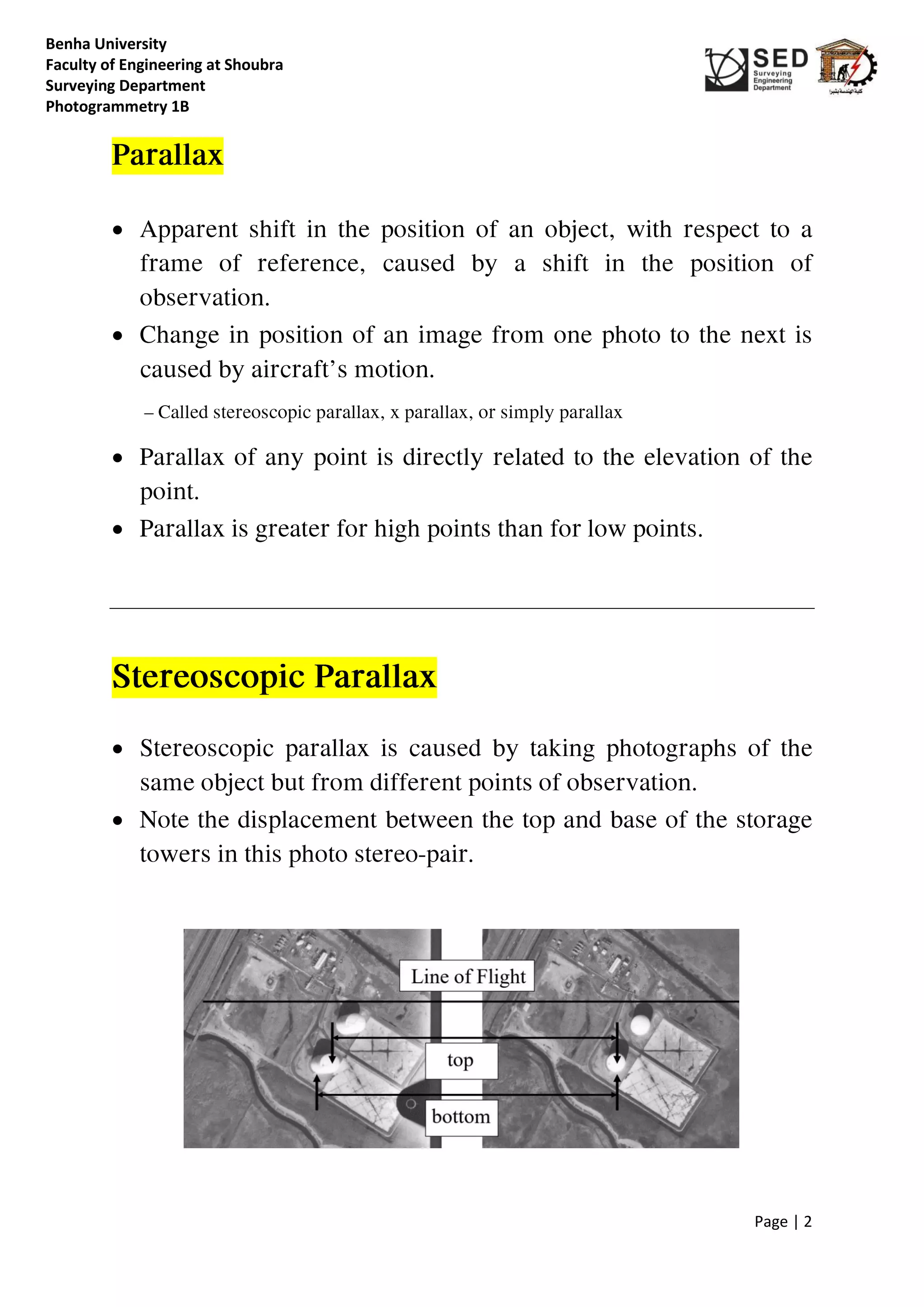 Photogrammetry - Stereoscopic Parallax | PDF