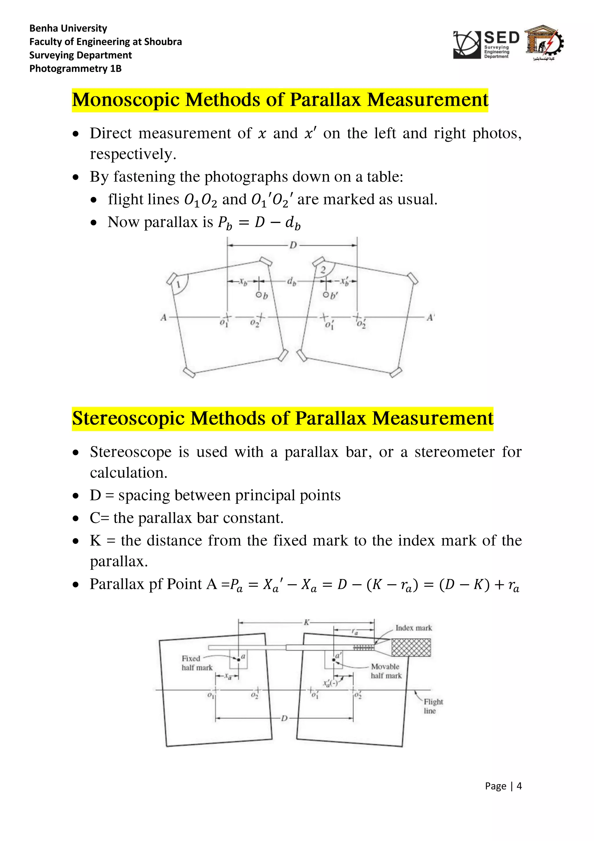 Photogrammetry - Stereoscopic Parallax | PDF