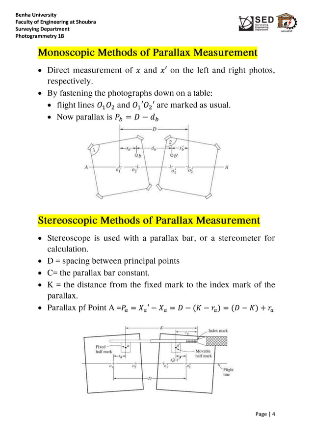 Photogrammetry - Stereoscopic Parallax | PDF