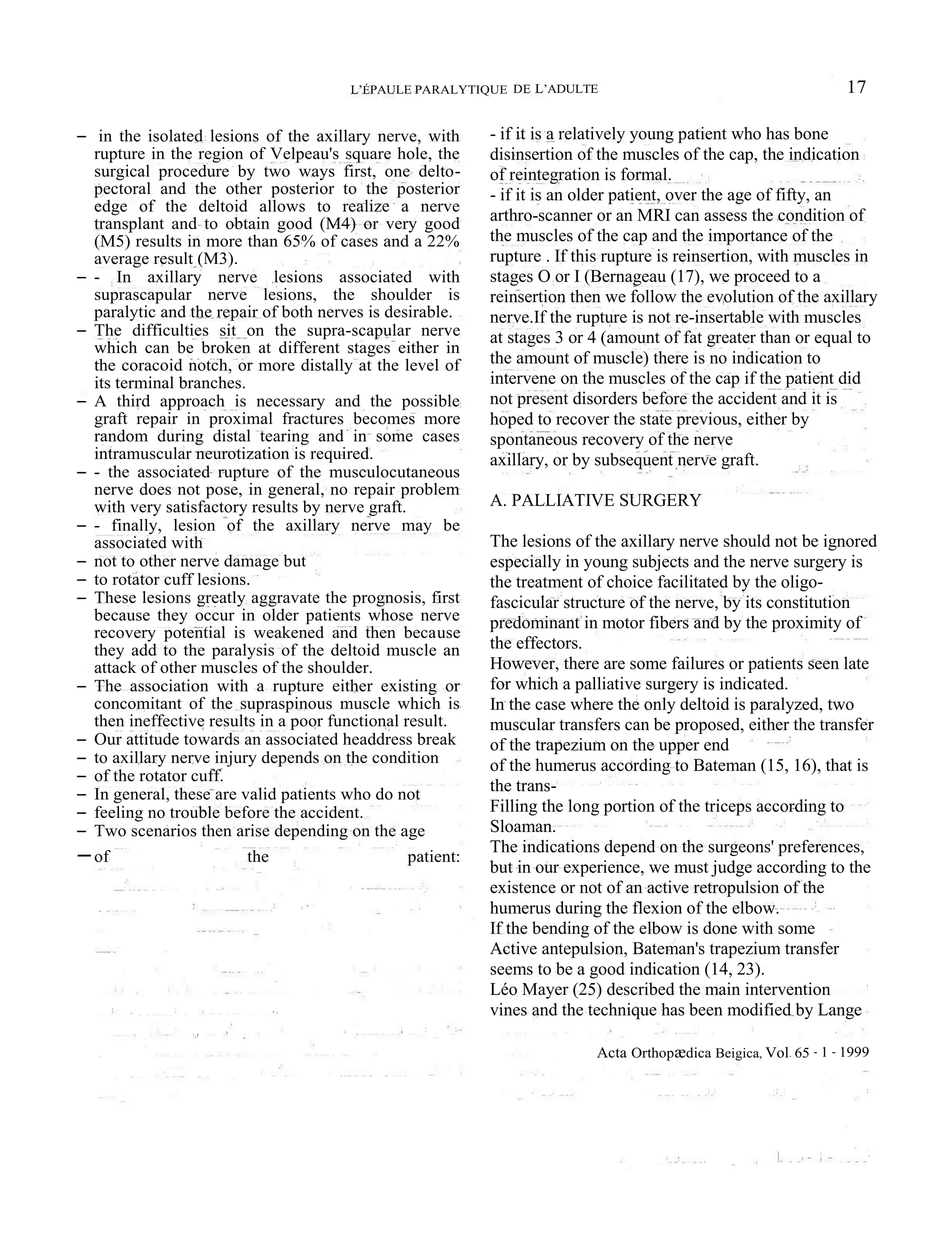 Paralytic shoulder secondary to post traumatic peripheral nerve lesions ...