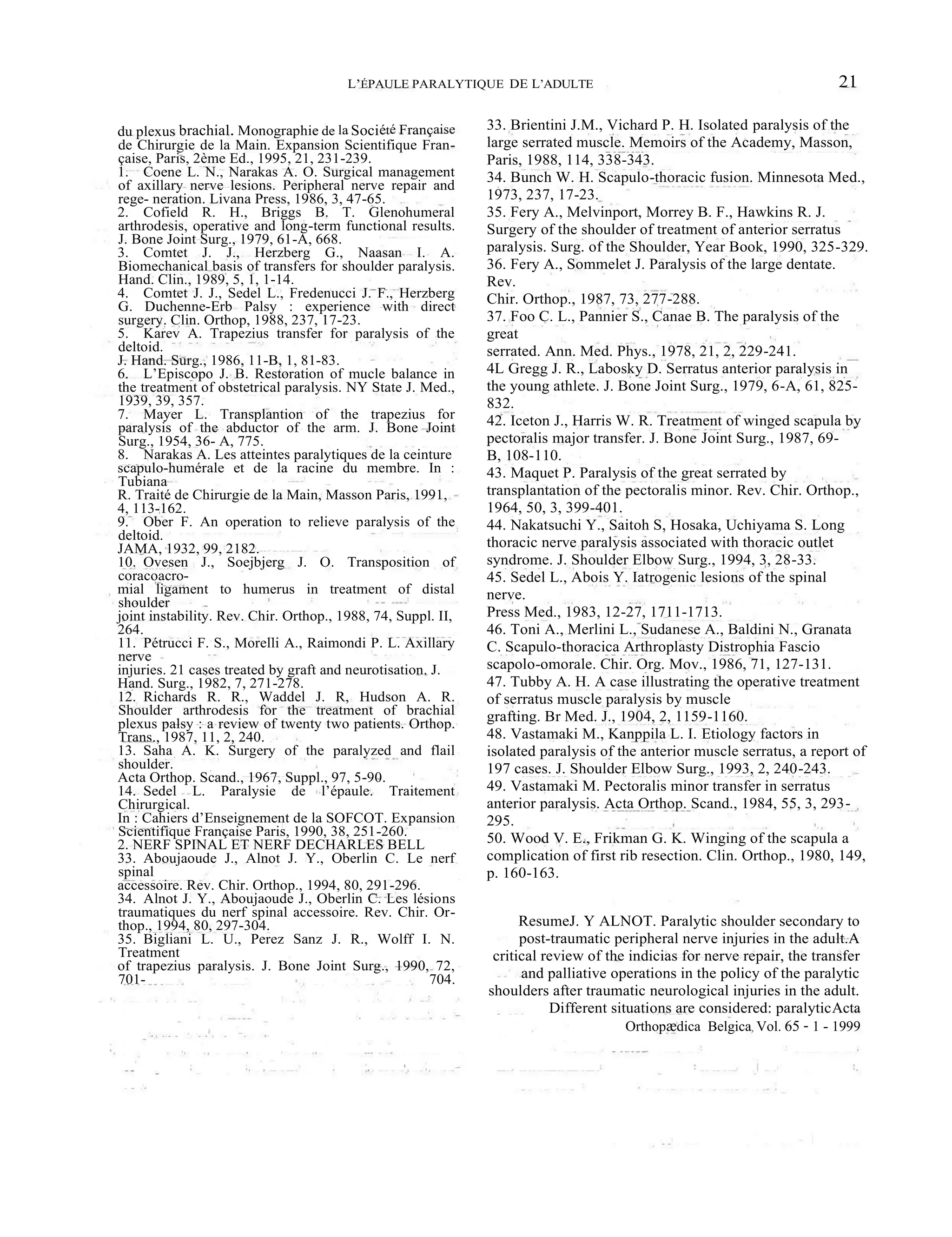 Paralytic shoulder secondary to post traumatic peripheral nerve lesions ...