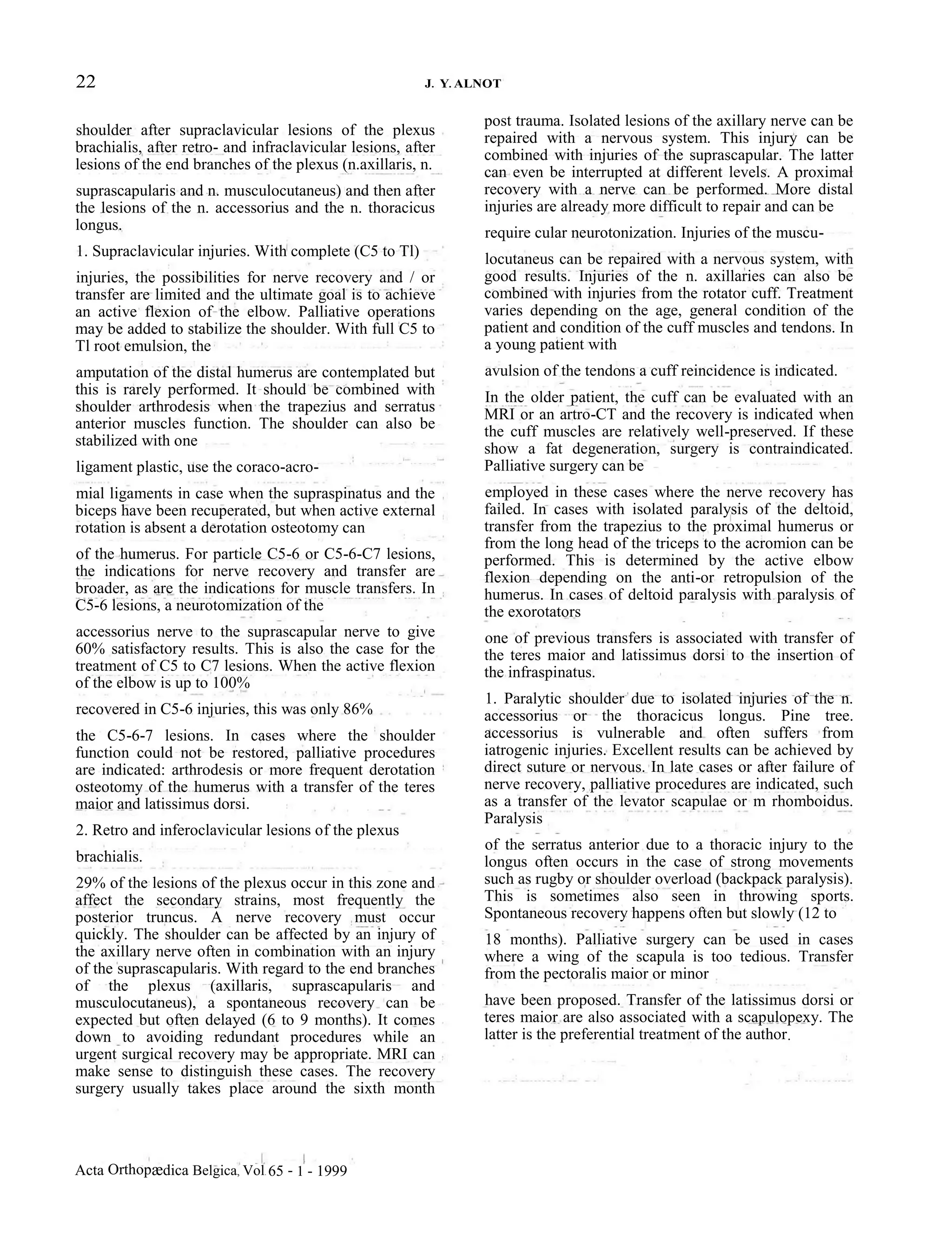 Paralytic shoulder secondary to post traumatic peripheral nerve lesions ...