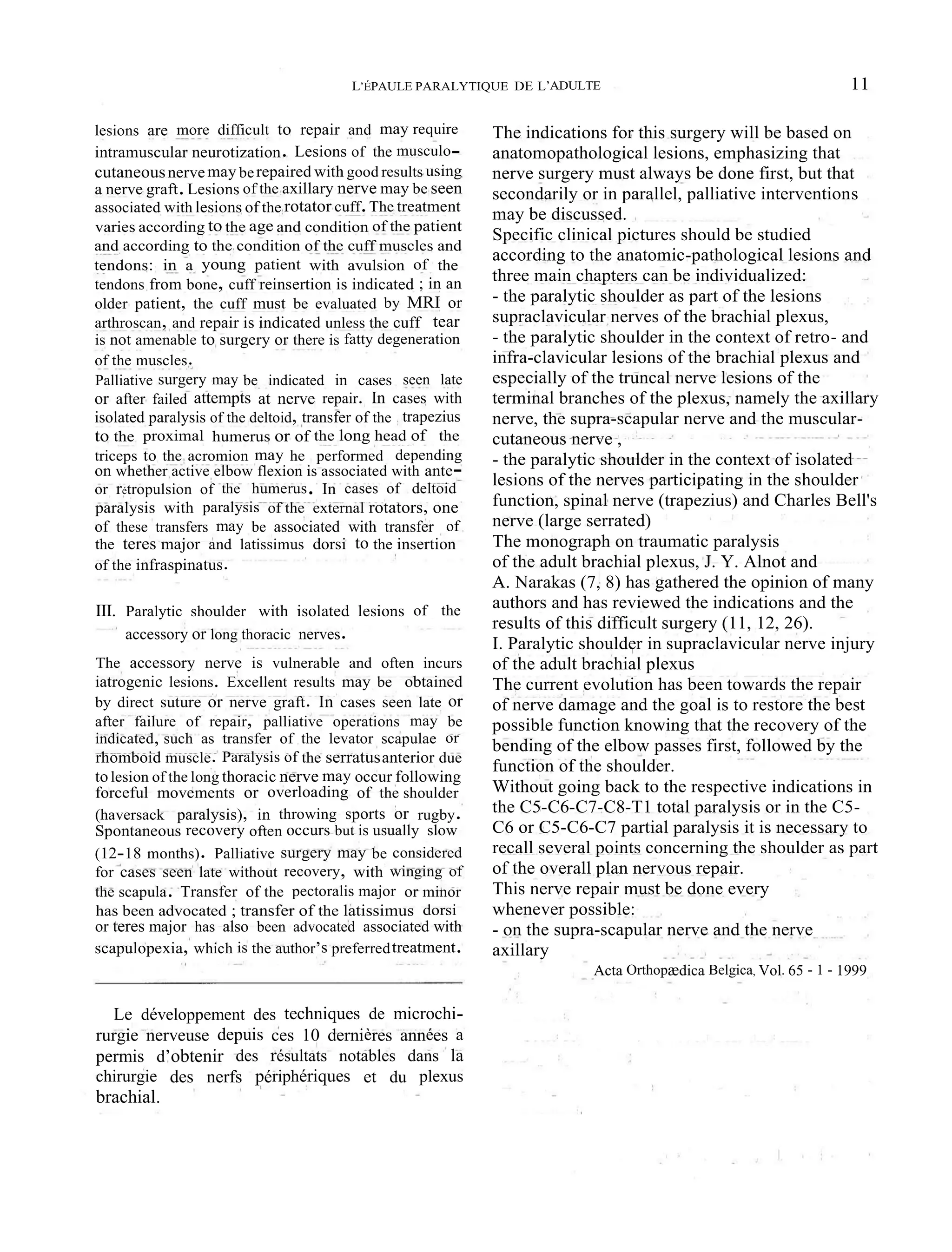 Paralytic shoulder secondary to post traumatic peripheral nerve lesions ...