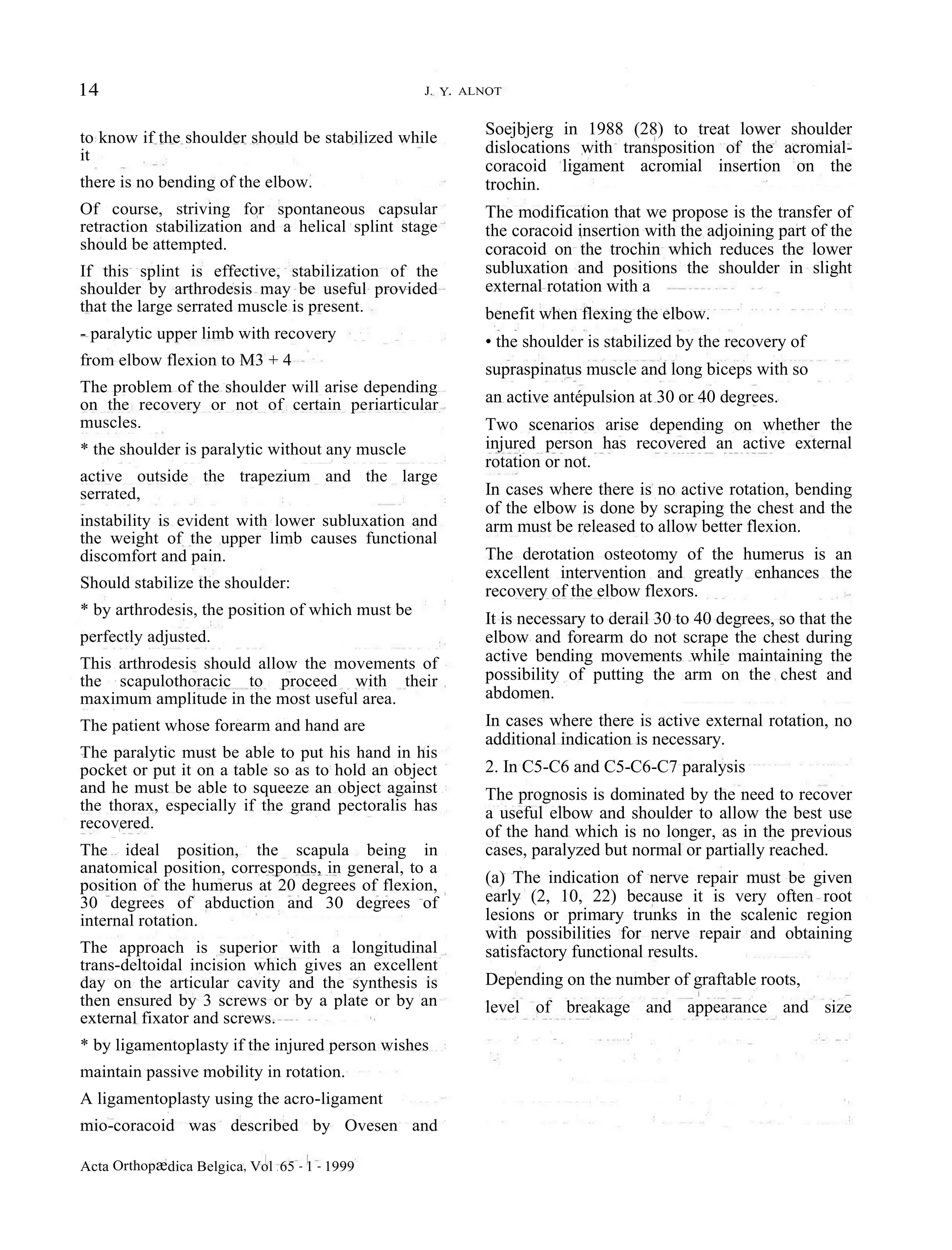 Paralytic shoulder secondary to post traumatic peripheral nerve lesions ...