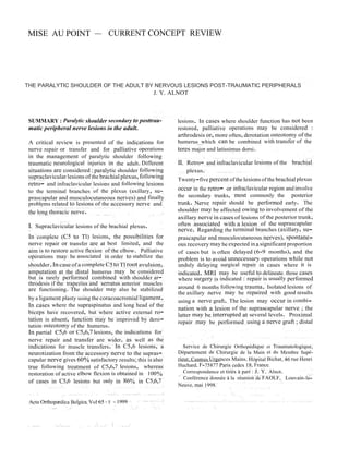Paralytic shoulder secondary to post traumatic peripheral nerve lesions ...
