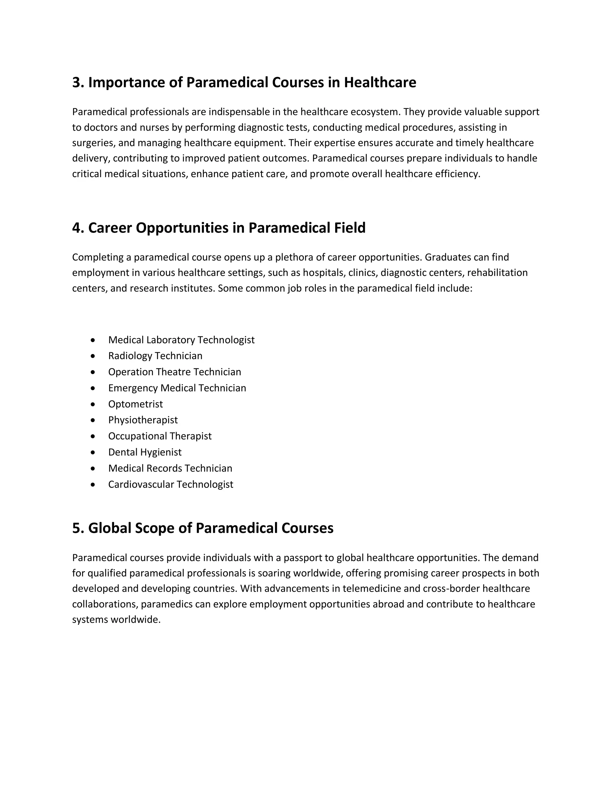 Paramedical Courses: A Pathway to Global Healthcare Opportunities | PDF