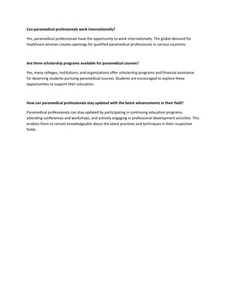 Paramedical Courses: A Pathway to Global Healthcare Opportunities | PDF