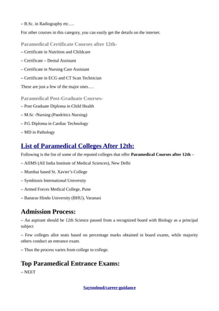 Paramedical courses after 12th | PDF