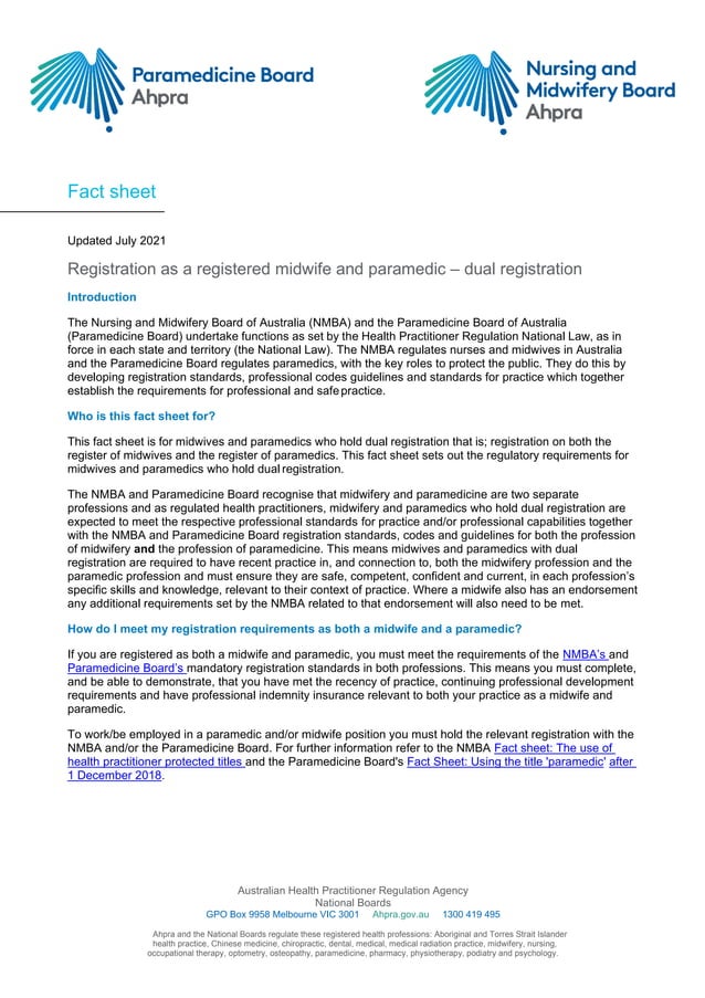 Paramedicine board---fact-sheet---registration-as-a-midwife-and-a ...
