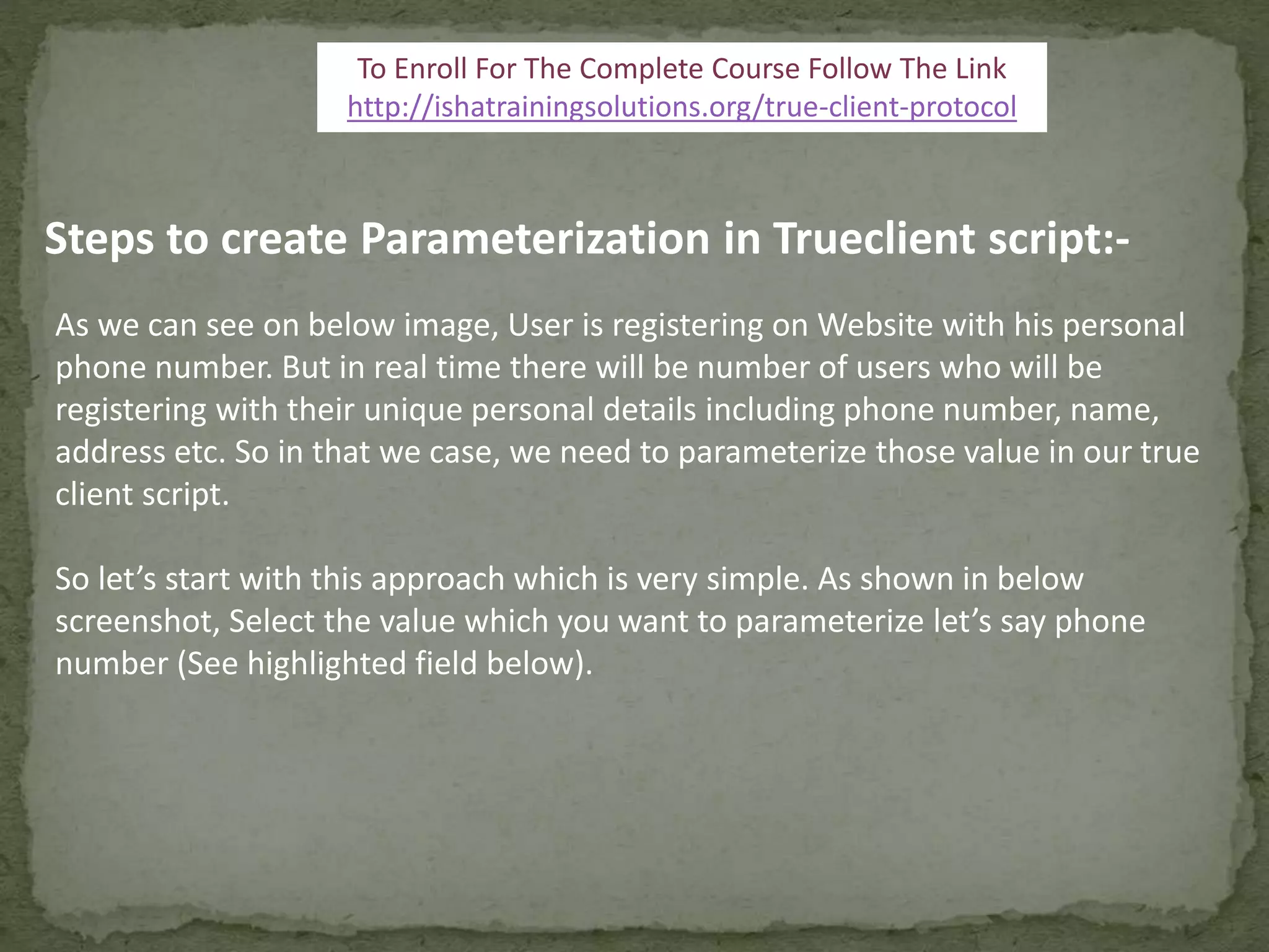 Parametrization using TruClient Protocol | PPTX