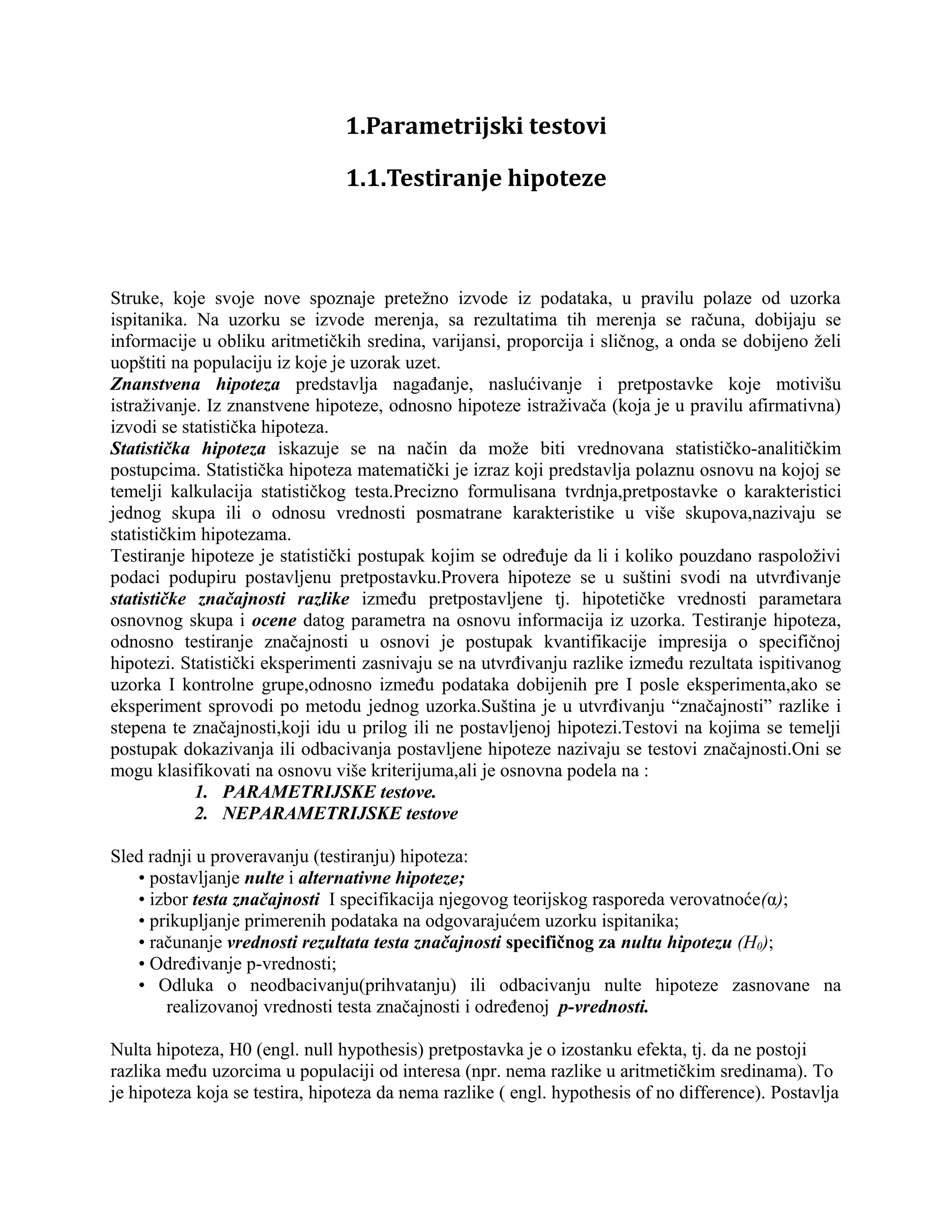 Parametarski testovi biostatistika | DOC