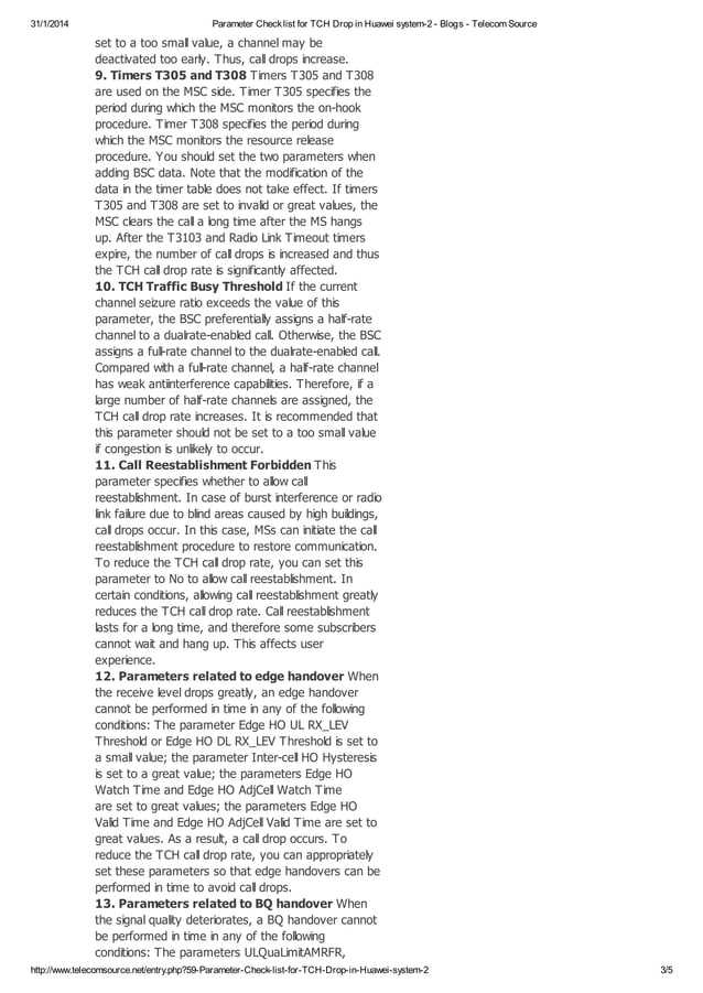 Parameter check list for tch drop in huawei system 2 - blogs - telecom ...