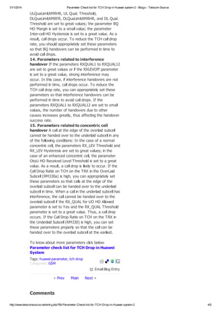Parameter check list for tch drop in huawei system 2 - blogs - telecom ...
