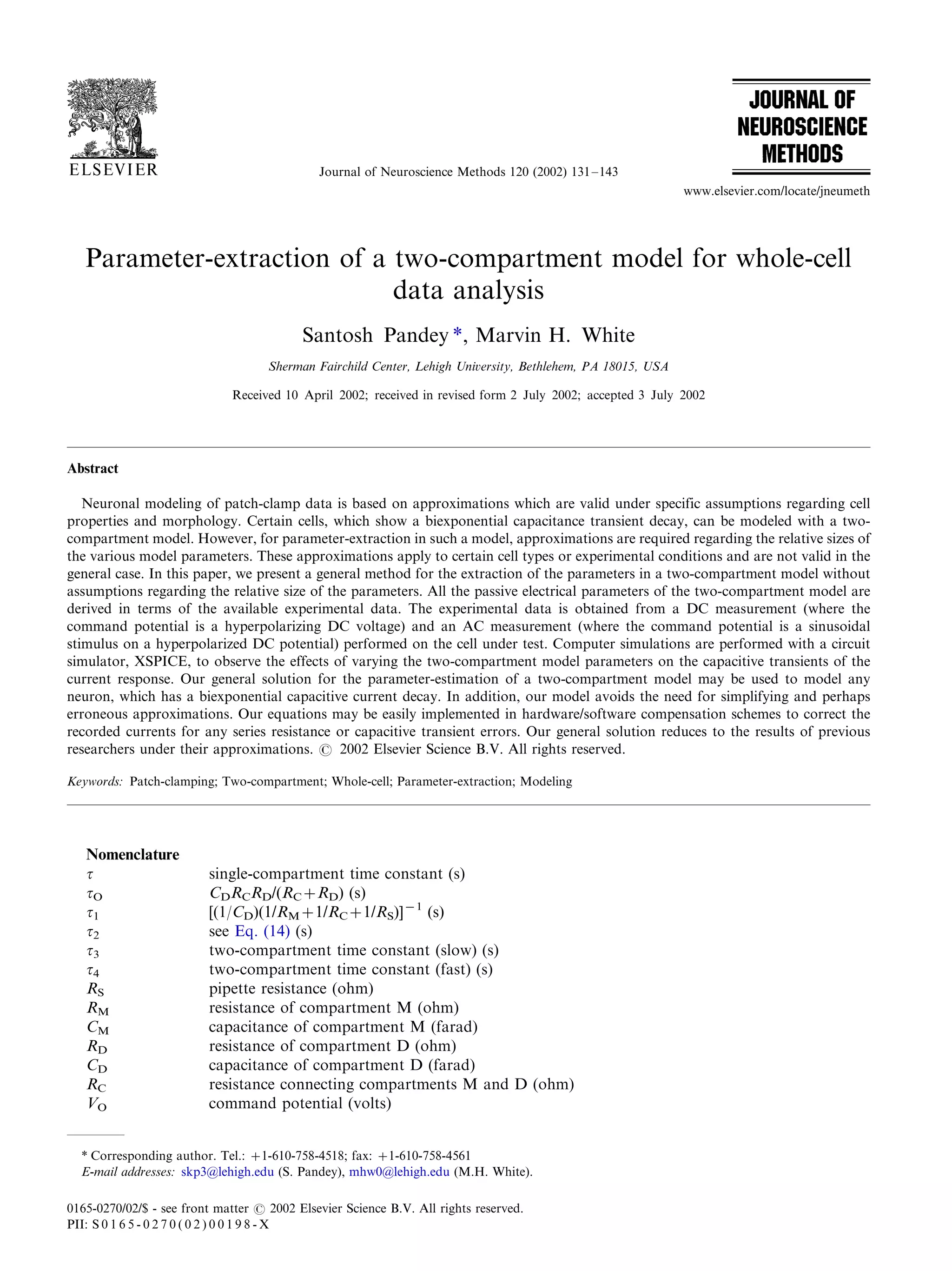 Two compartment model for Patch Clamp | PDF