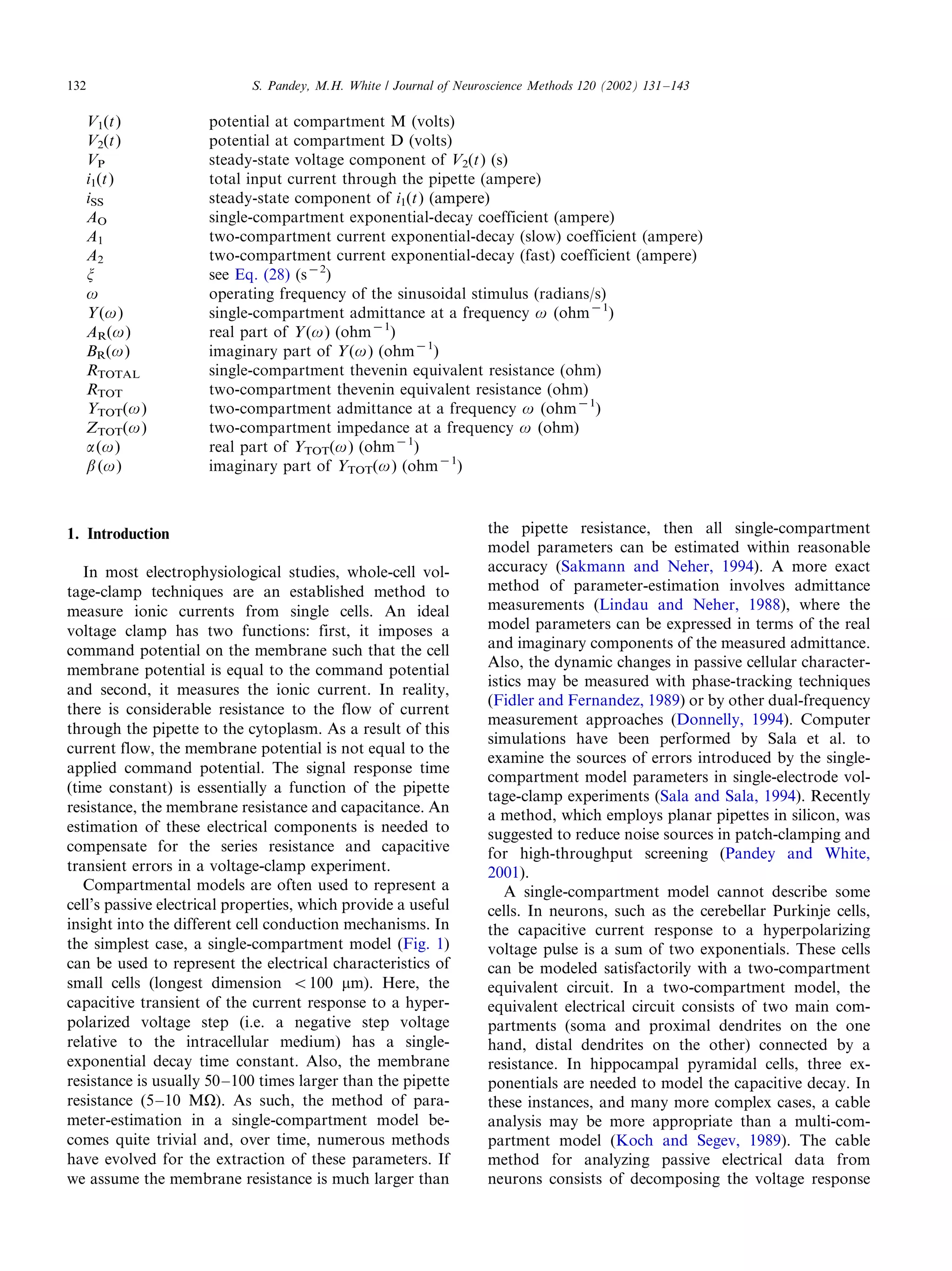 Two compartment model for Patch Clamp | PDF