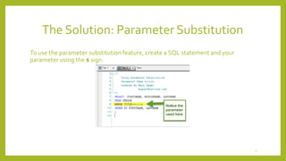 Parameter substitution in Aginity Workbench | PPT