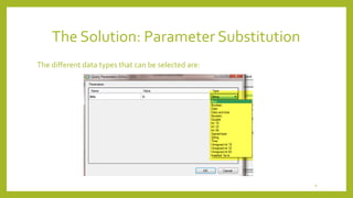 Parameter substitution in Aginity Workbench | PPT