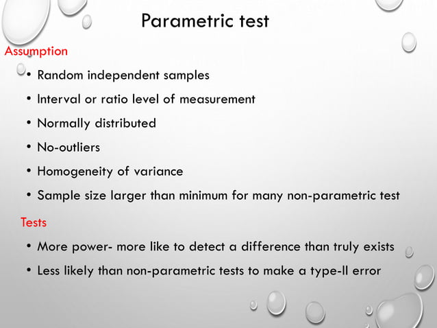 Parametric and non parametric test in biostatistics