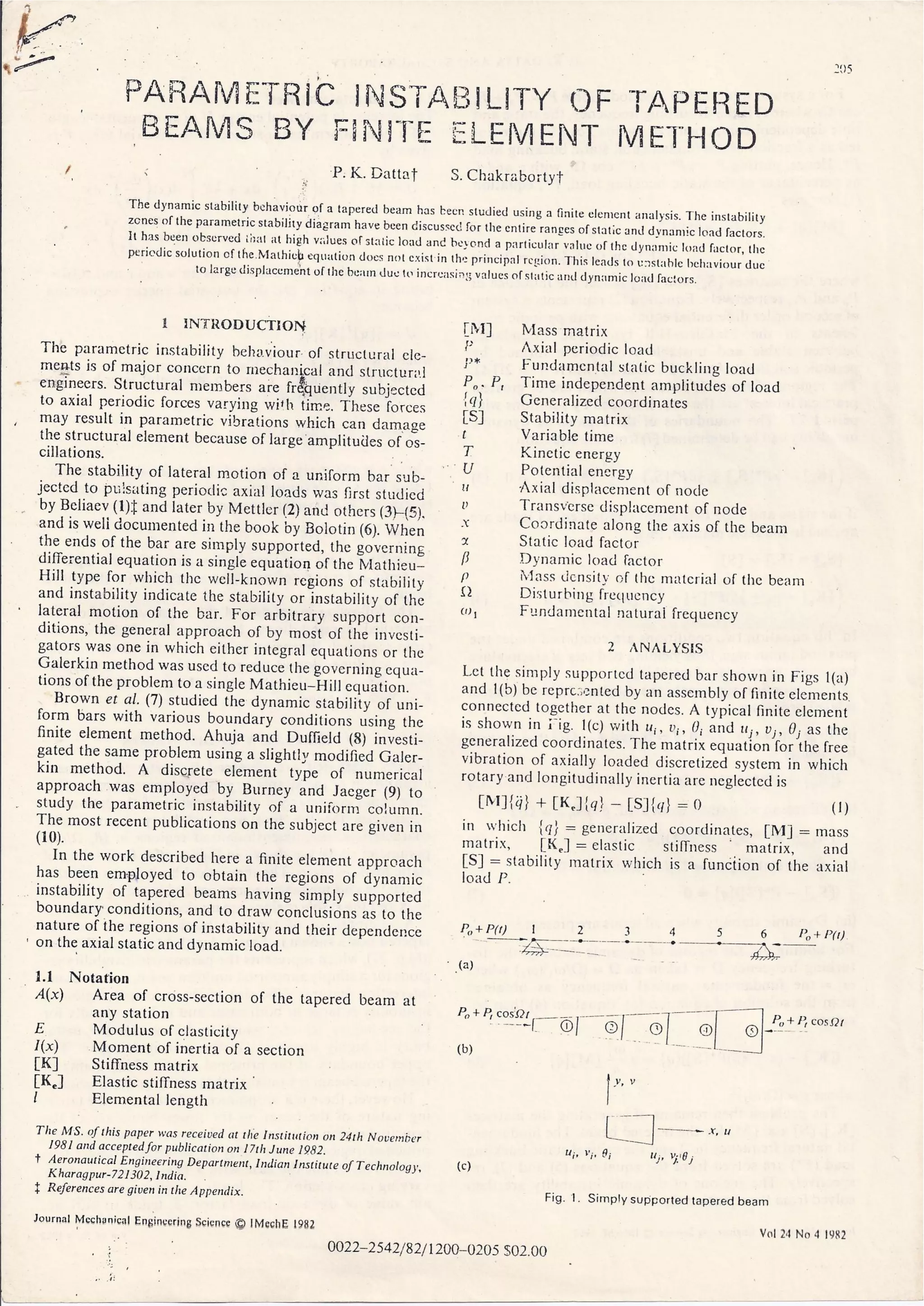 Parametric instability of tapered beam by Finite Element Method | PDF