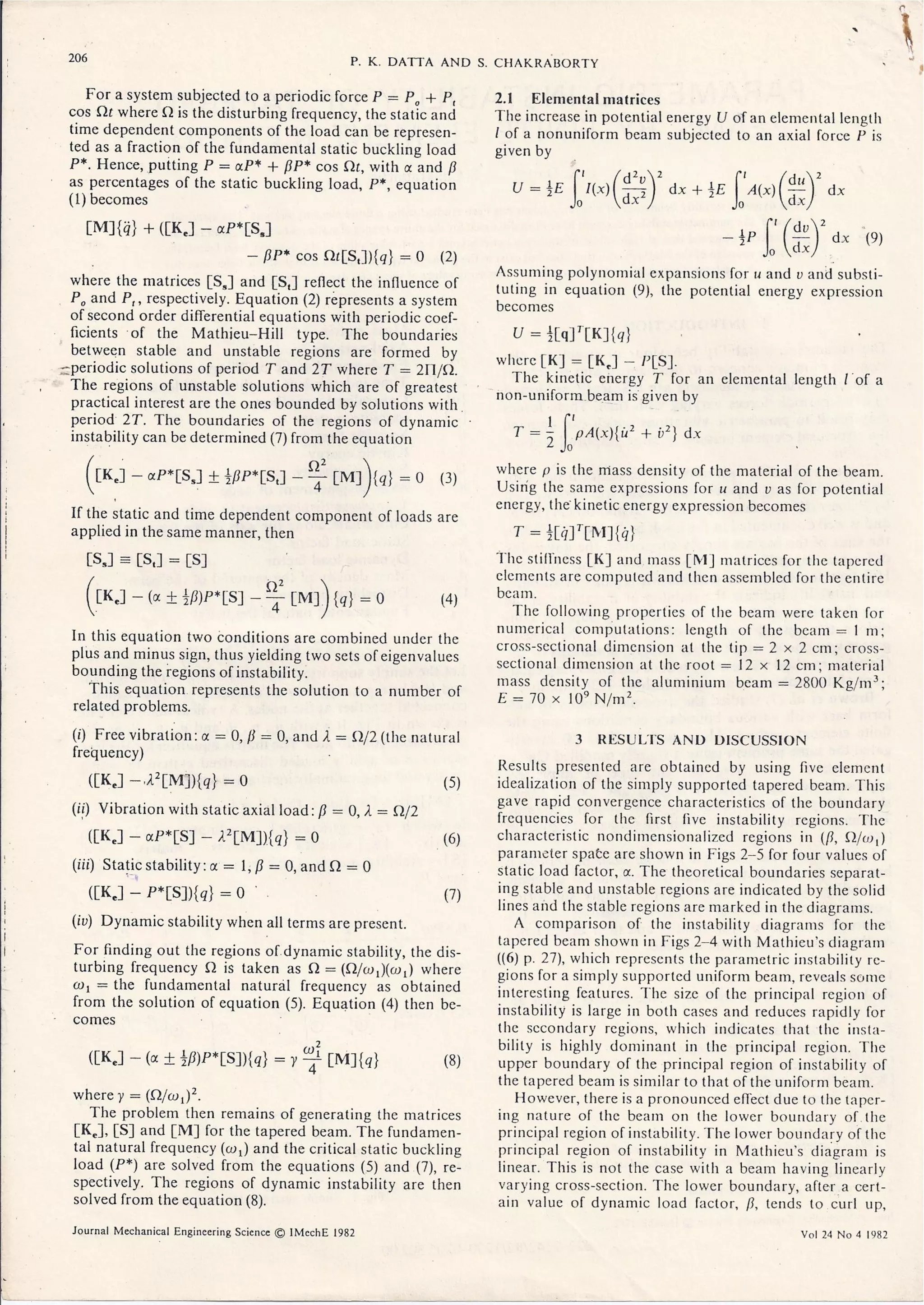 Parametric instability of tapered beam by Finite Element Method | PDF