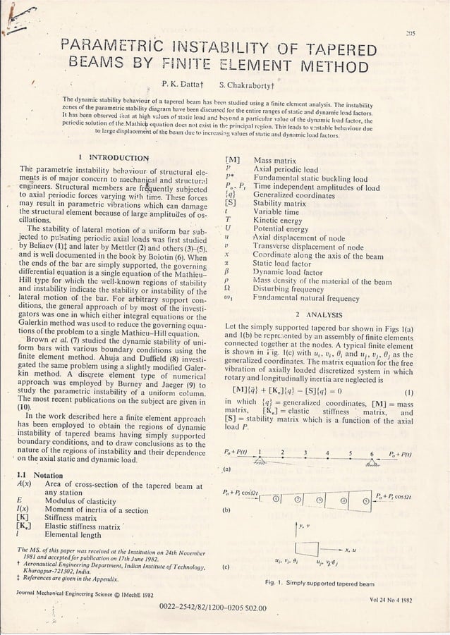 Parametric instability of tapered beam by Finite Element Method | PDF