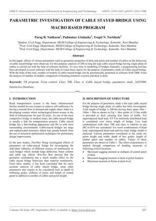 Parametric investigation of cable stayed bridge using macro based program | PDF