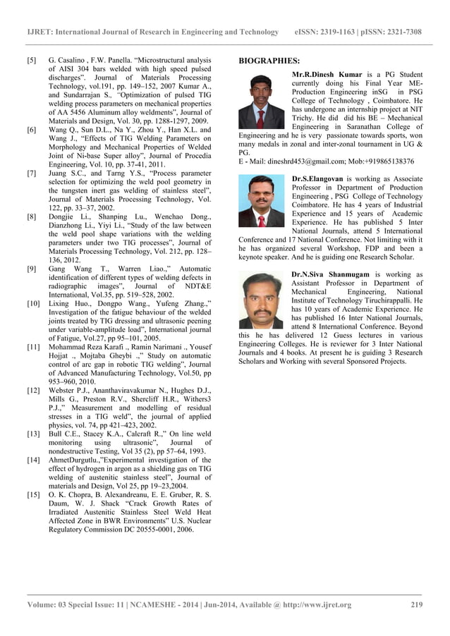 Parametric Optimisation Of Pulsed Tig Welding Process In Butt Joining Of 304 L Austenitic