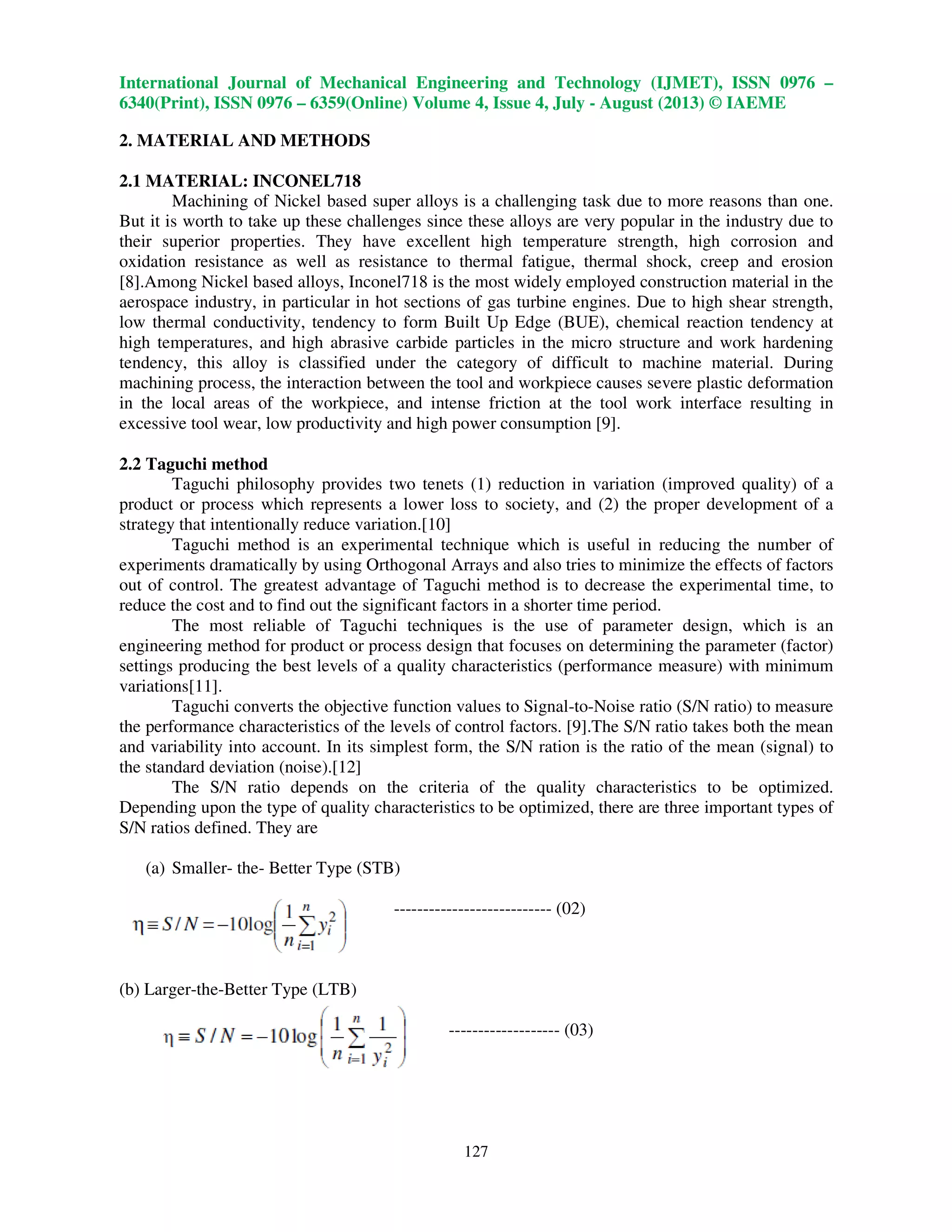 Parametric Optimization Of Surface Roughness In Turning Inconel718 Using Tag Pdf