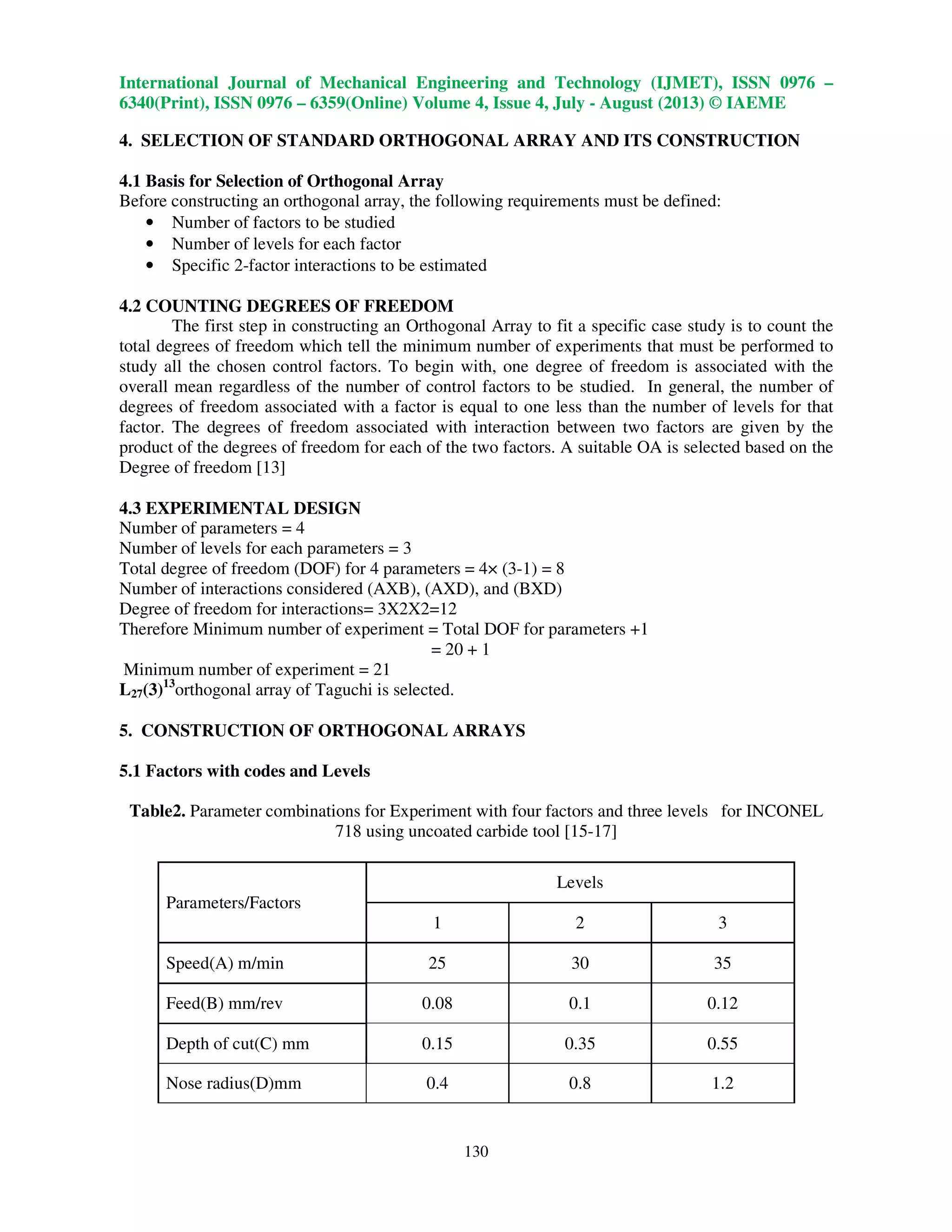Parametric Optimization Of Surface Roughness In Turning Inconel718 Using Tag Pdf
